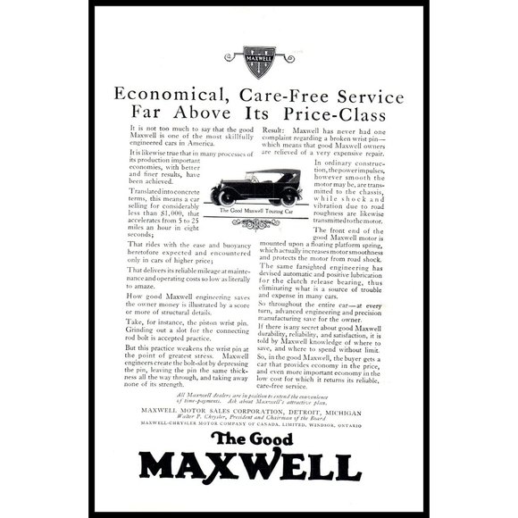 Maxwell Motor Company | Art | 924 Maxwell Touring Car Vintage Print Ad ...